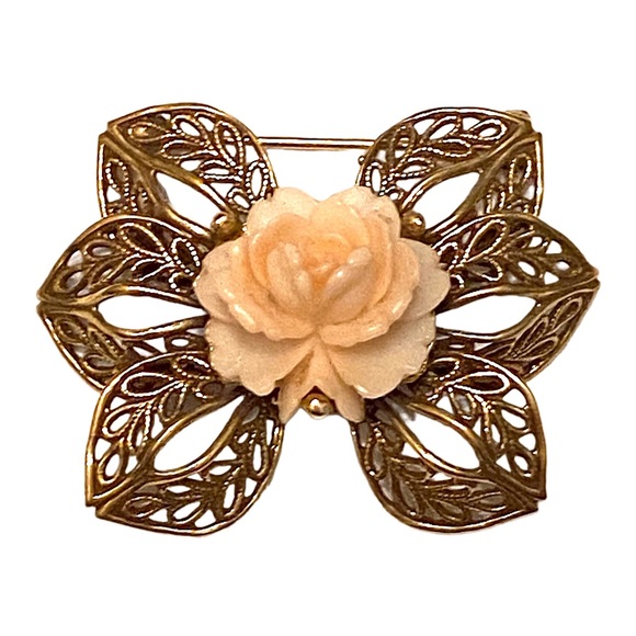 Vintage | Jewelry | Vintage Rose Brooch Gold Filigree | Poshmark